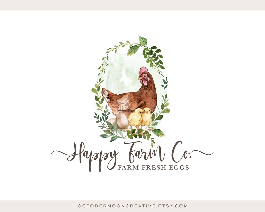 Hen and Chicks Logo, Chicken Farm Coop Logo, Egg Logo, Farmhouse Logo ...