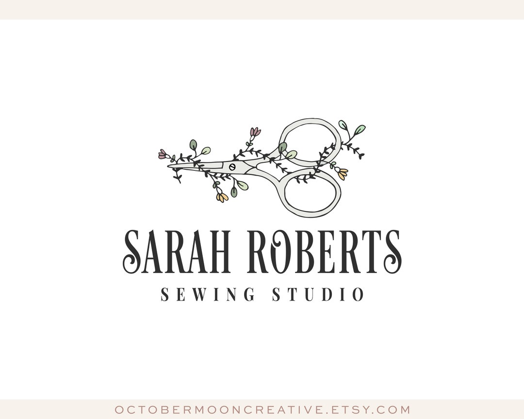 Sewing Logo, Premade Seamstress Logo Design, Floral Shears Logo ...