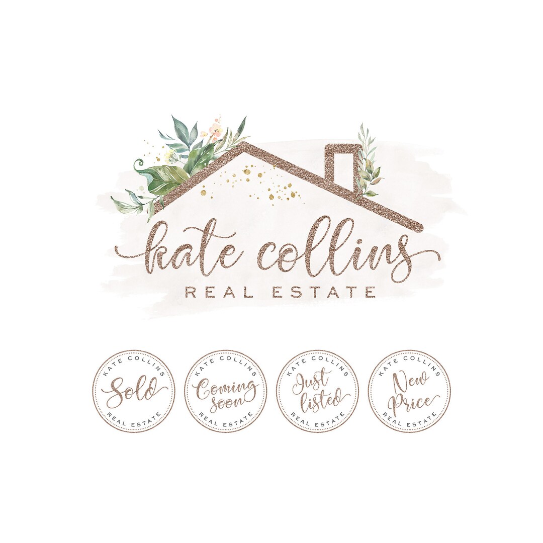 Real Estate Logo Design and Stamps, Floral House Roof Logo, Real Estate ...