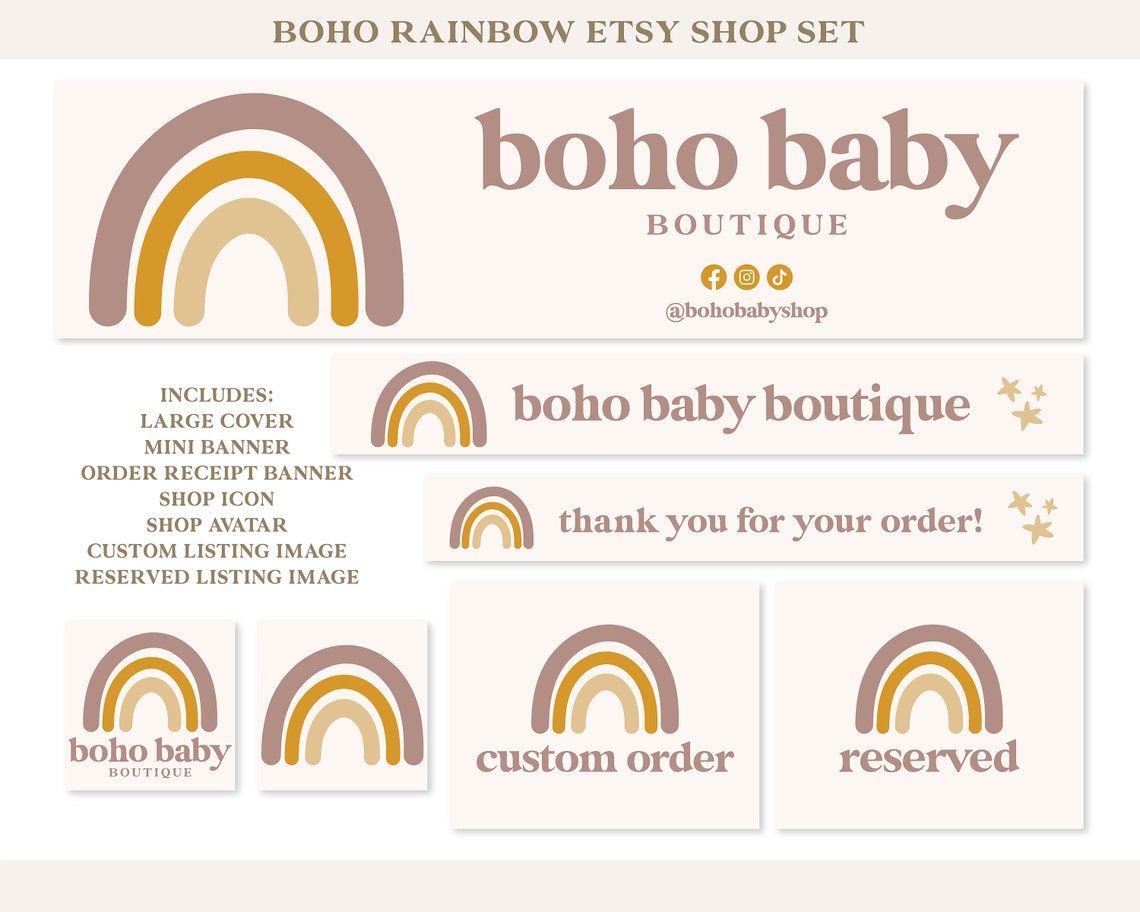 Boho Rainbow Etsy Shop Banner Set Etsy Cover Etsy Shop - Etsy