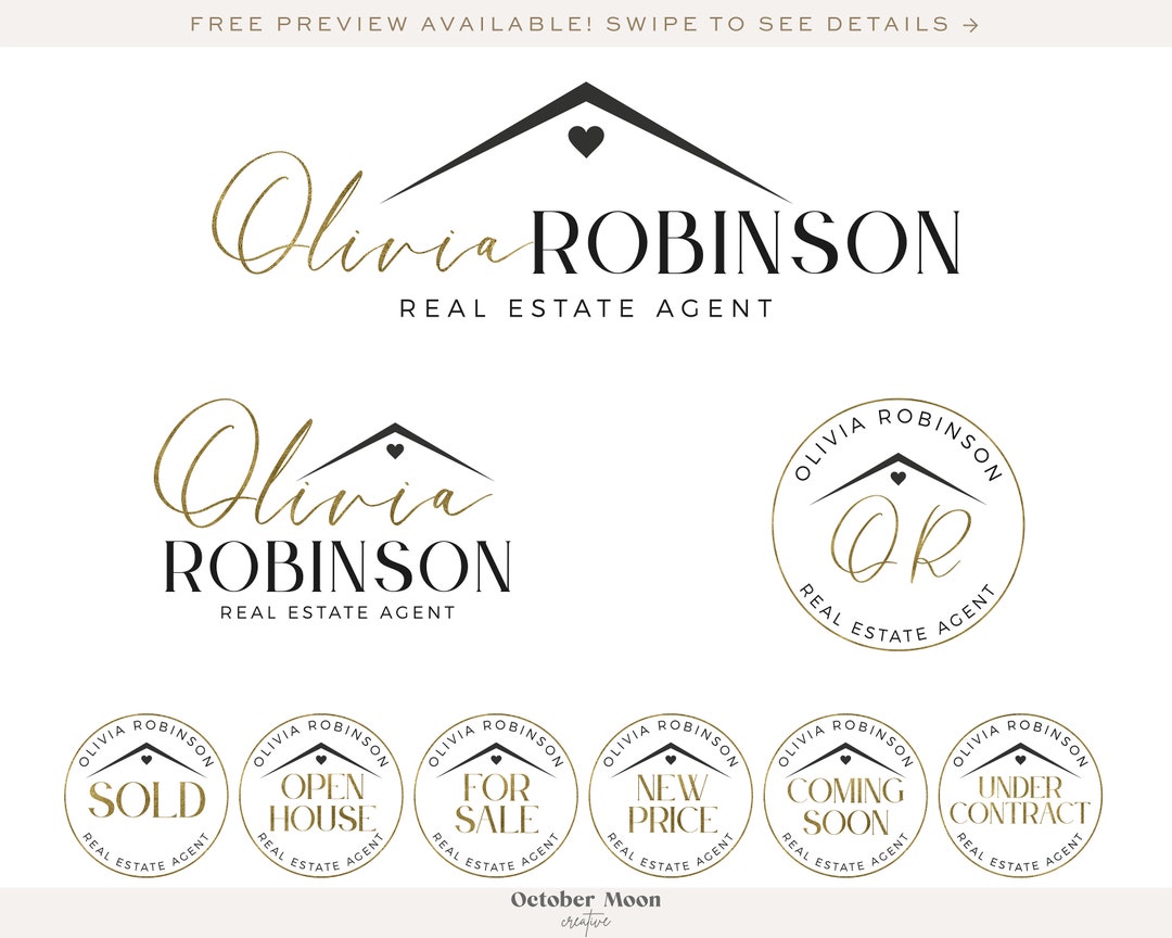 Real Estate Logo, Black & Gold Minimal Feminine Realtor Branding ...
