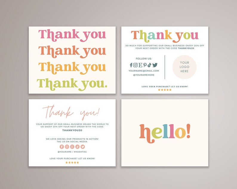 Printable Thank You Card Packaging Insert Note Editable Diy - Etsy