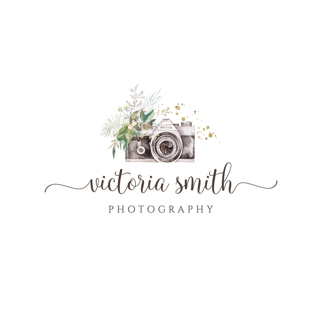 Photography Logo Watermark, Premade Watercolor Floral Camera Logo ...