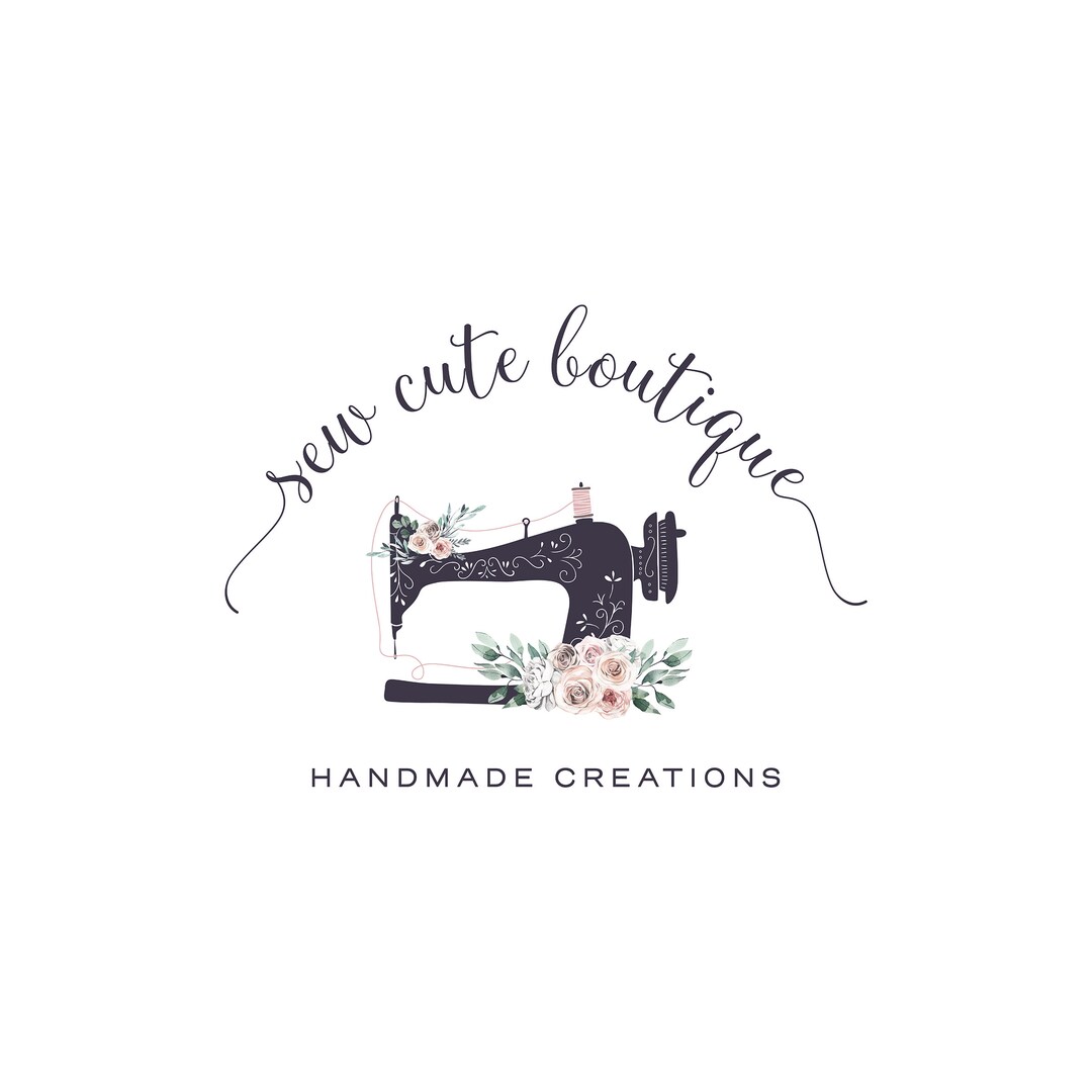 Premade Sewing Logo, Floral Sewing Machine Logo, Watercolor Seamstress ...