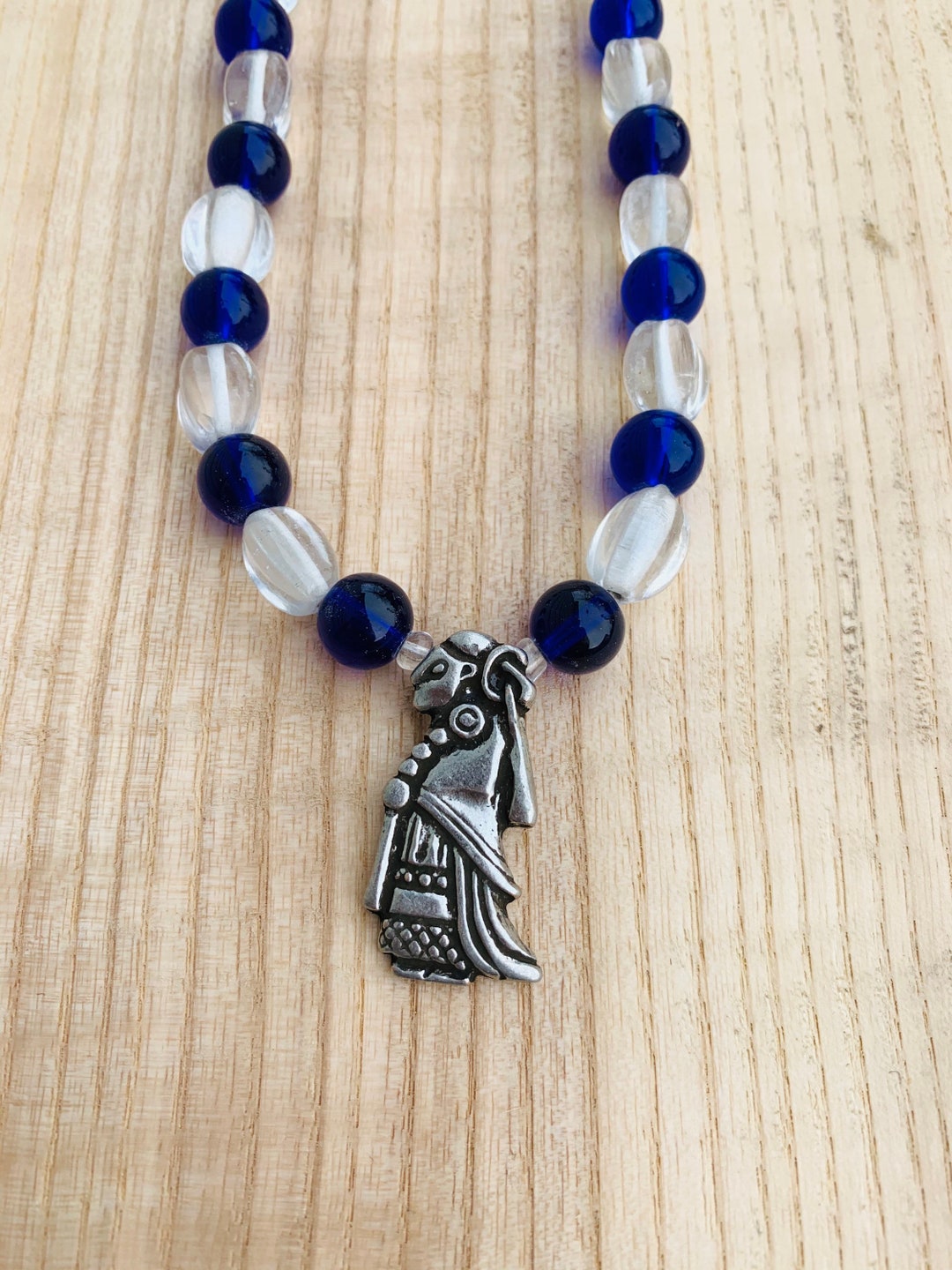Viking Necklace Valkyrie Pendant Necklace Cobalt Blue Glass and Clear ...