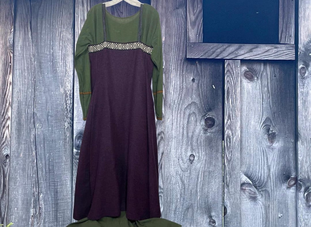 Viking Apron Dress~ Purple Black Wool Viking Dress- Large XL Viking ...