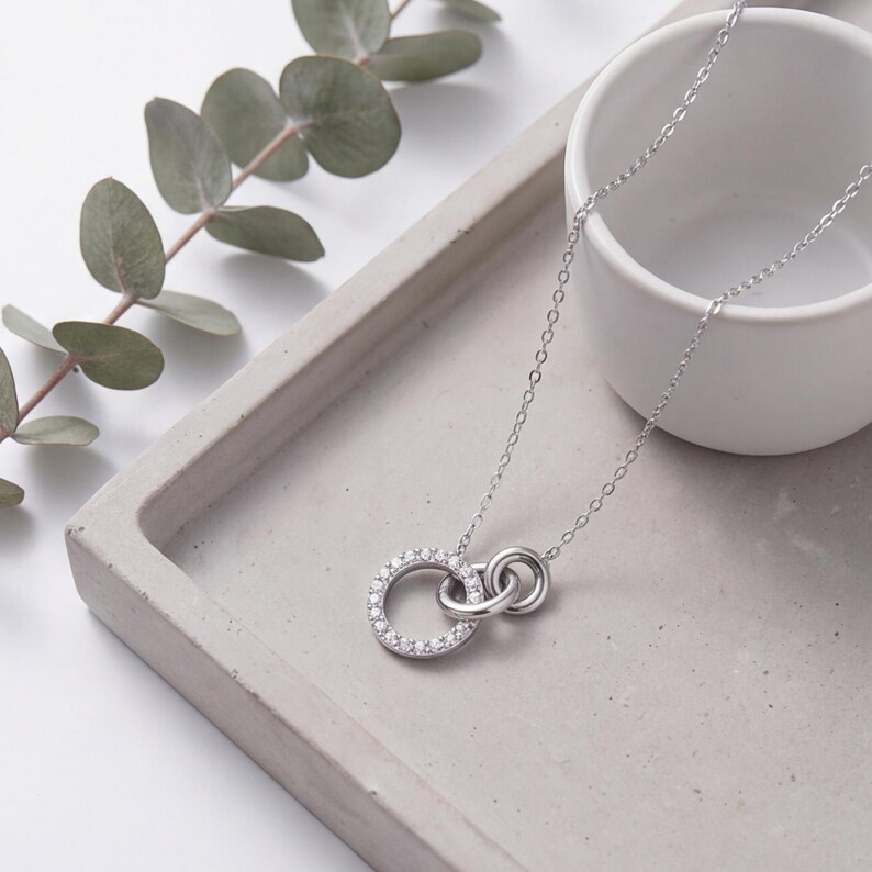 Interlocking Rings Necklace, Three Circle Zircon Pendant,sterling ...