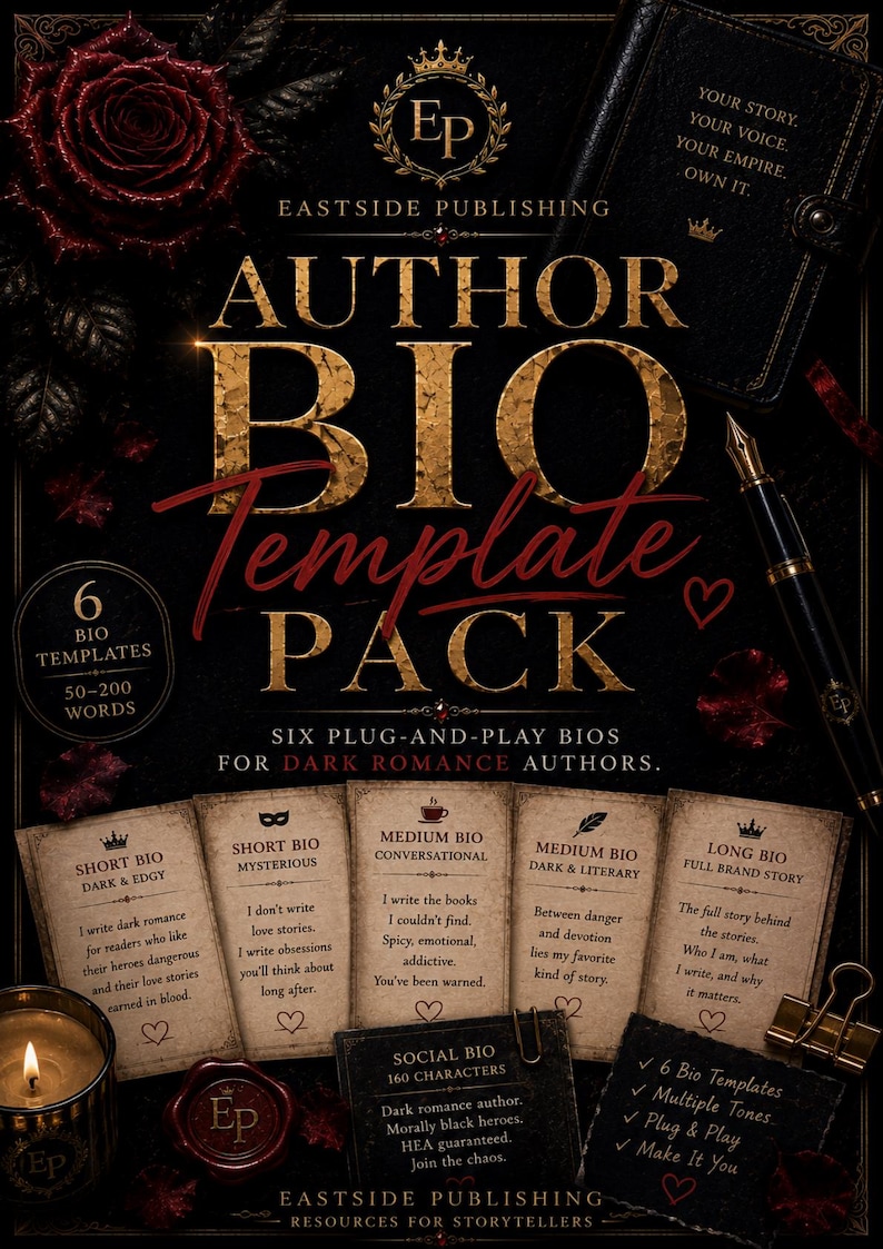 Dark Romance Author Bio Template Pack | Indie Author Press Kit PDF ...