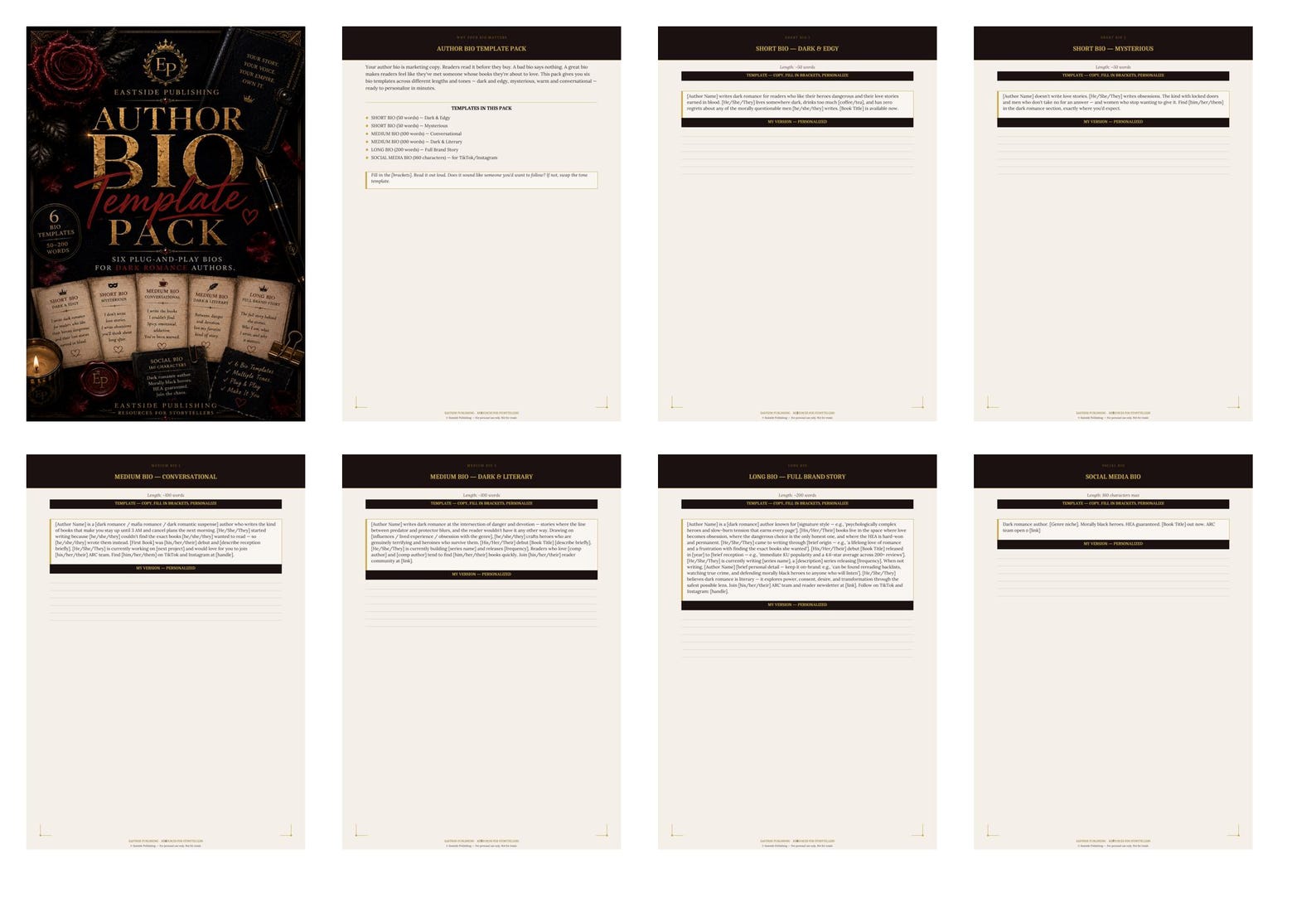 Dark Romance Author Bio Template Pack | Indie Author Press Kit PDF ...