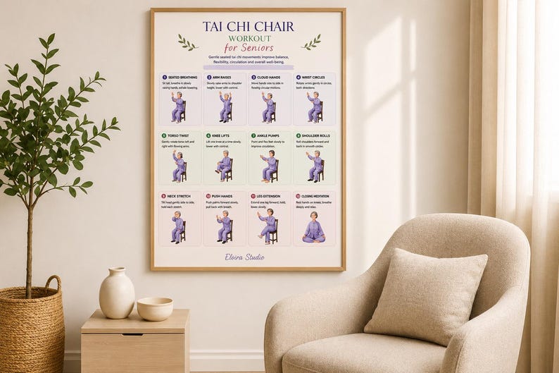 Printable Tai Chi Chair Exercise Bundle for Seniors | Seated Workout ...
