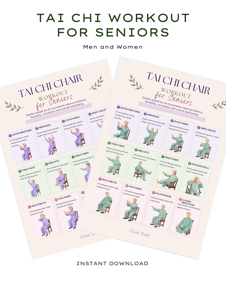 Printable Tai Chi Chair Exercise Bundle for Seniors | Seated Workout ...