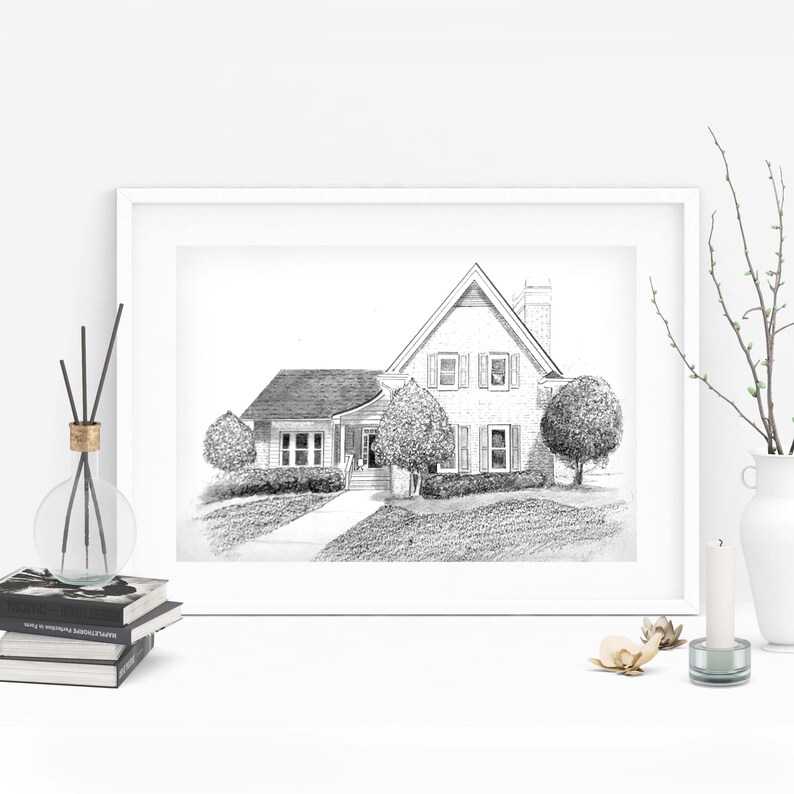 LARGE Custom House Drawing Original Graphite Pencil Drawing on Paper ...