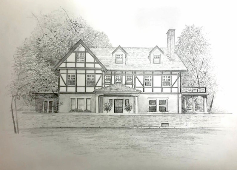 LARGE Custom House Drawing Original Graphite Pencil Drawing on Paper ...