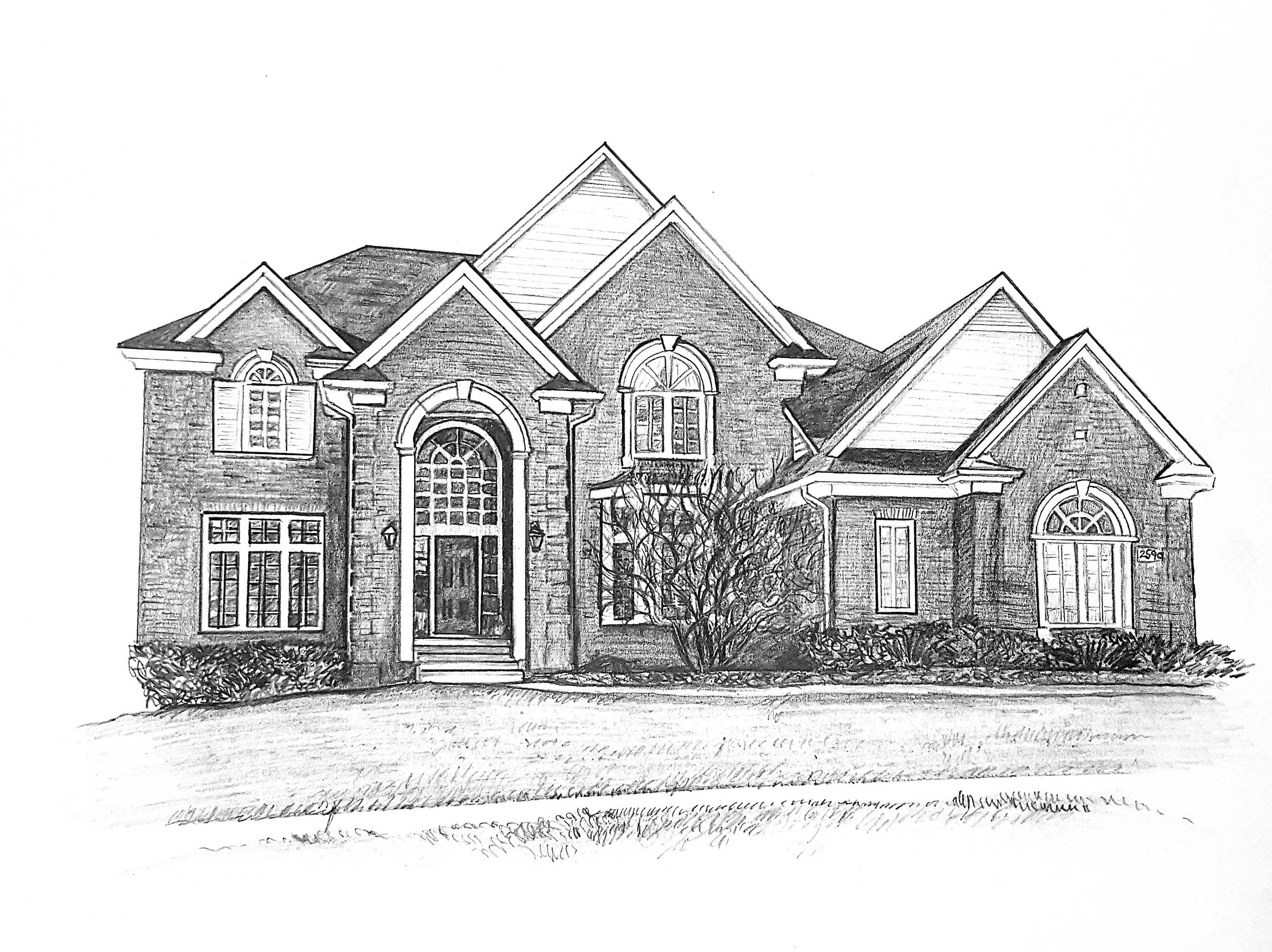 LARGE Custom House Drawing Original Graphite Pencil Drawing on Paper ...