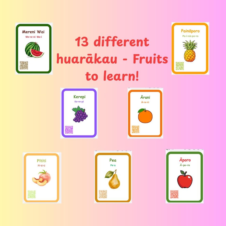 Te Reo Māori Fruit Flashcards | Ngā Hua Rākau, QR Audio, Sentence ...