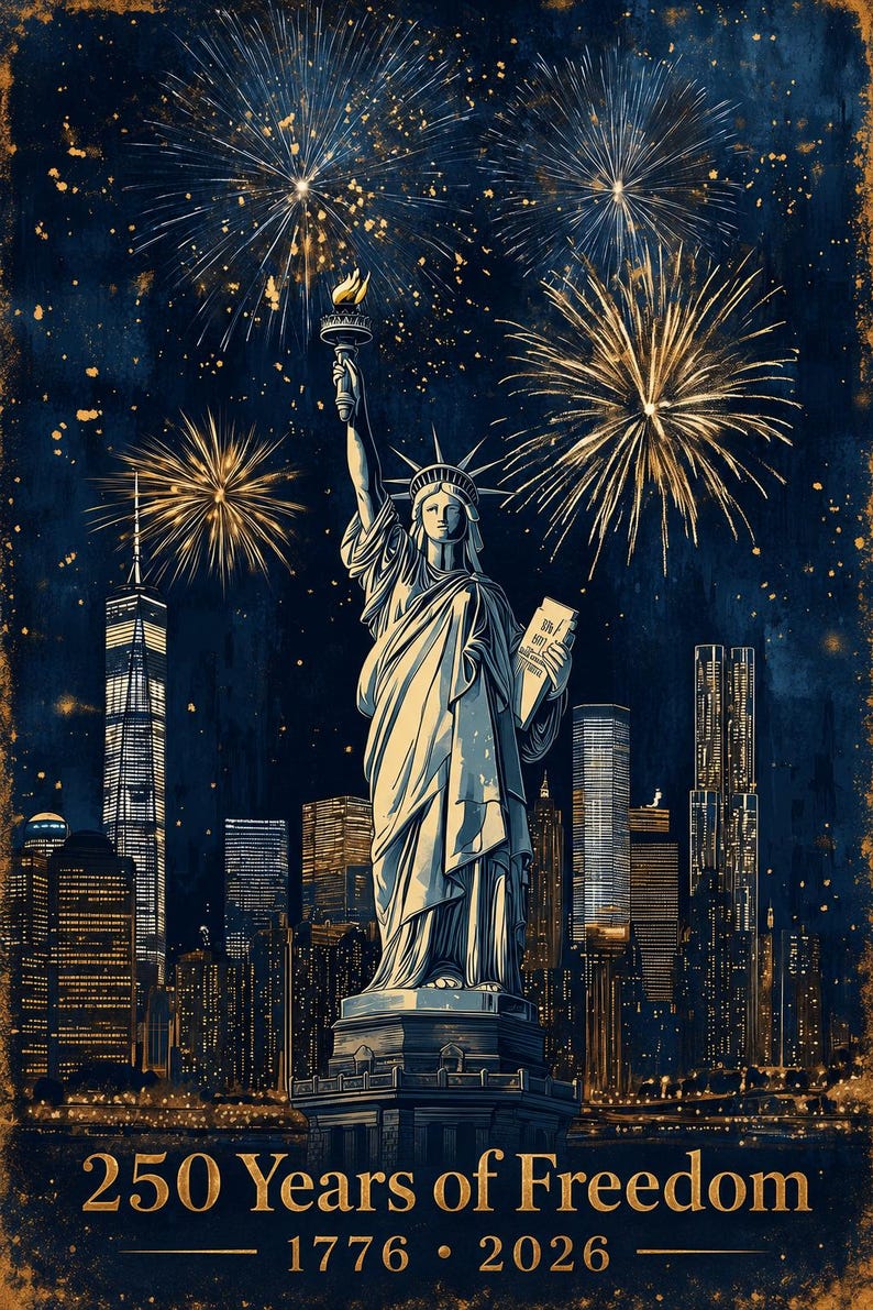 Statue of Liberty 250th Anniversary Poster: Vintage Patriotic Wall Art ...