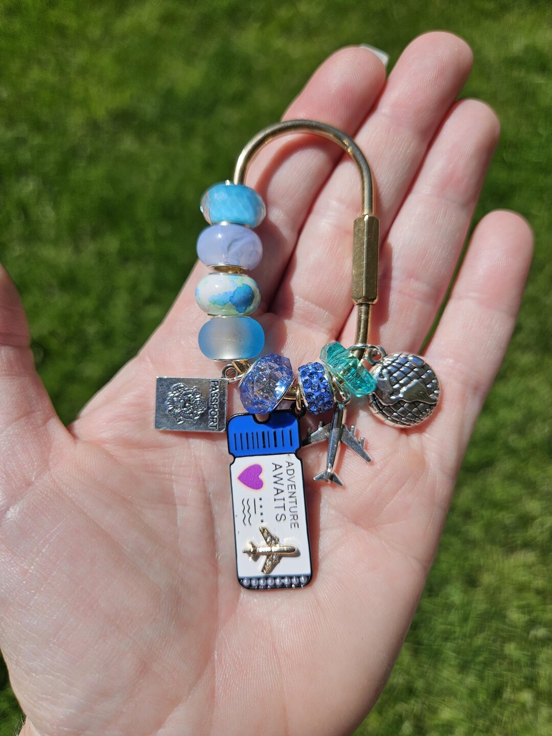 Brass Travel Charm Keychain, Passport, Airplane, Ticket, Adventure ...