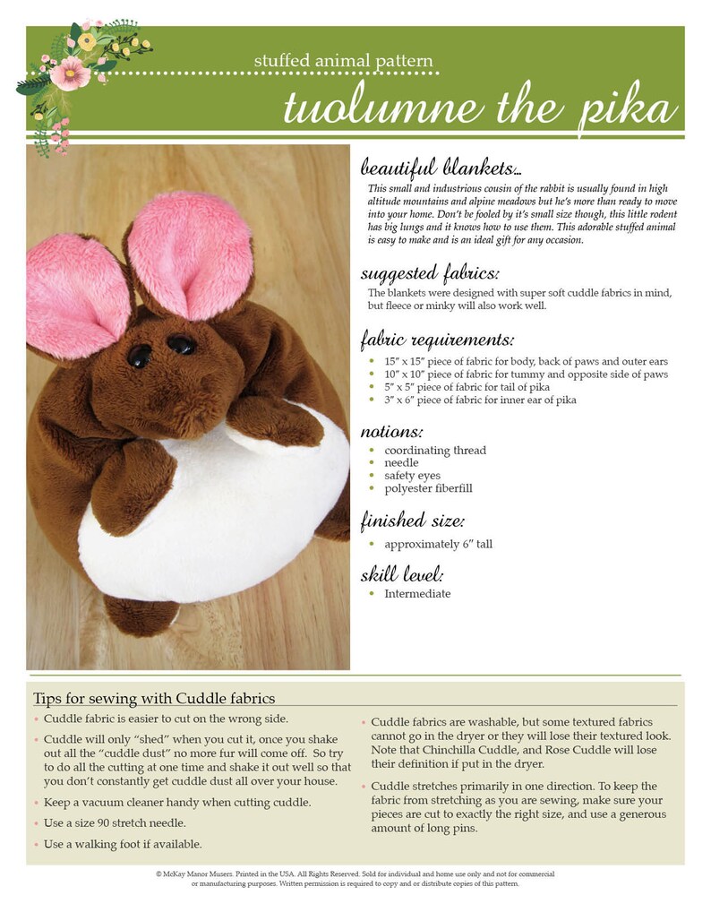 Pika Stuffed Animal Downloadable Sewing Pattern From Mckay Manor Musers ...
