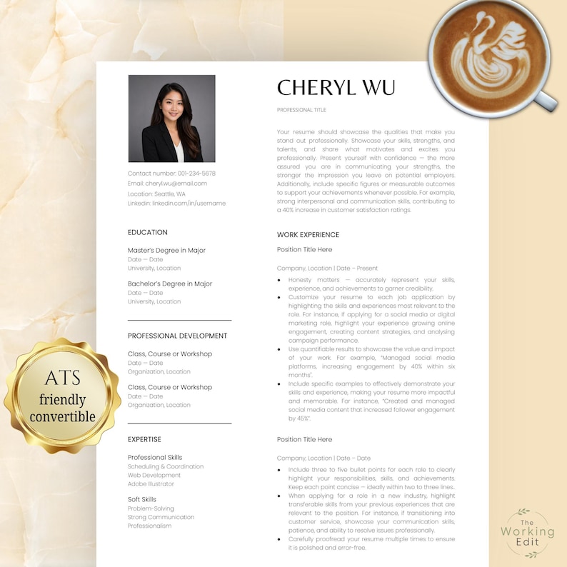 Minimalist Resume Editable Template Google Docs MS Word Executive ...