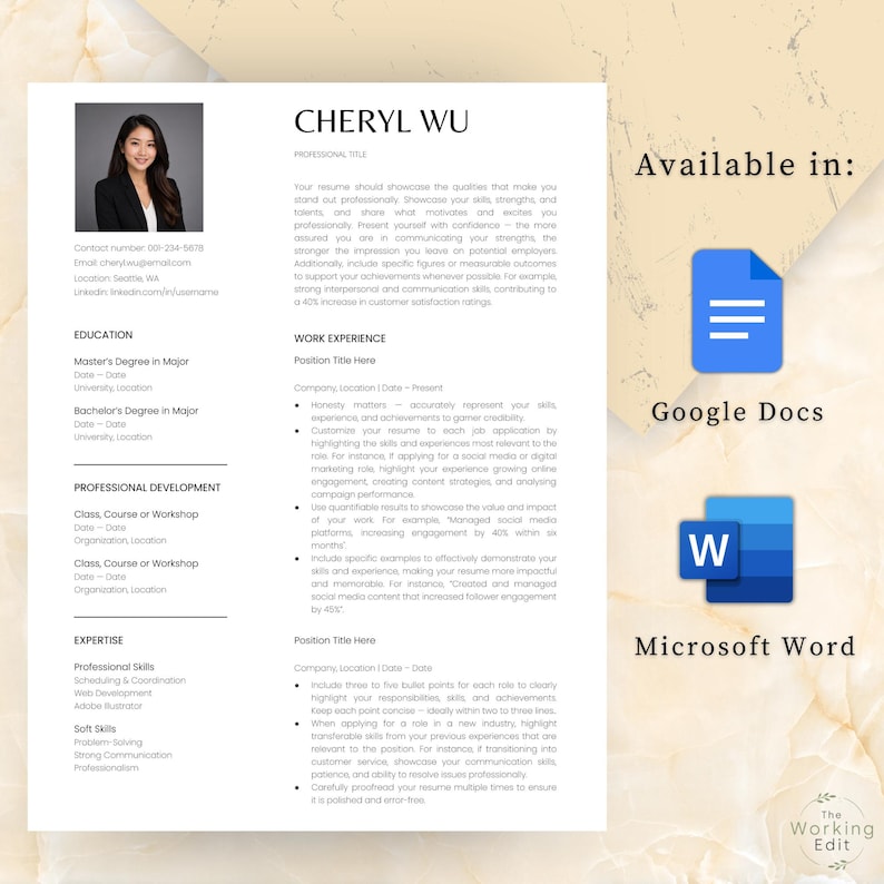 Minimalist Resume Editable Template Google Docs MS Word Executive ...