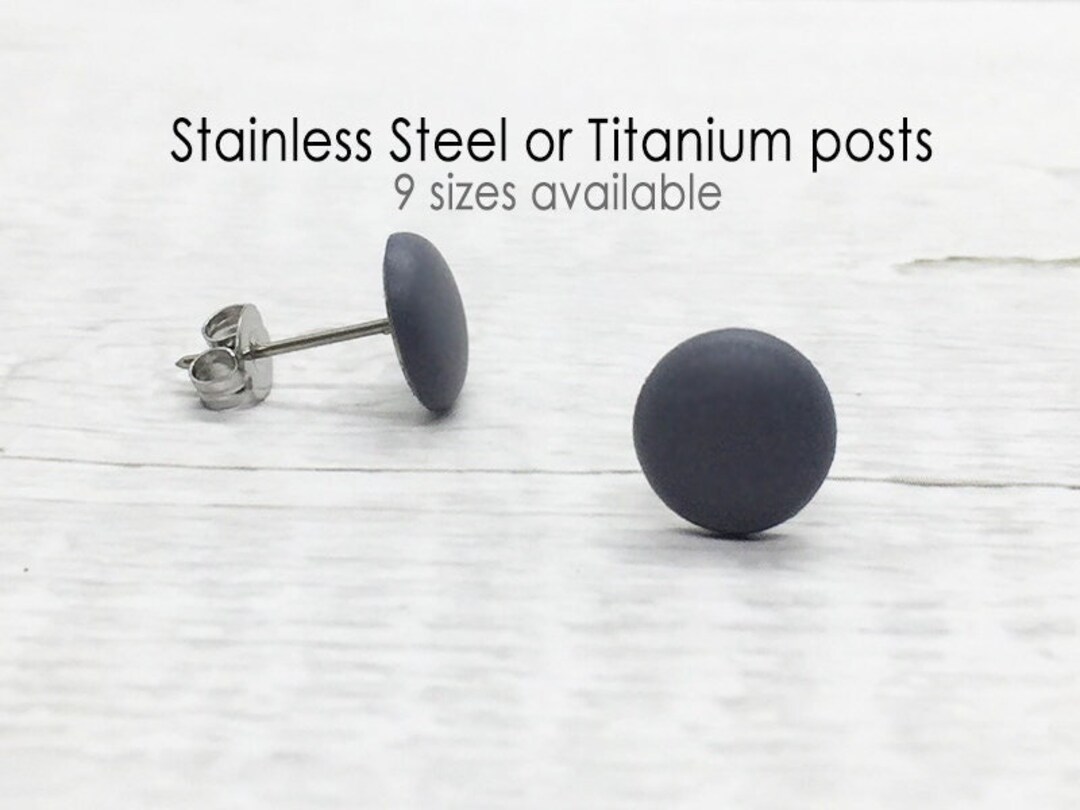 Asphalt Gray Stud Earrings, Round Flat Stud, Matte Dark Grey Small ...