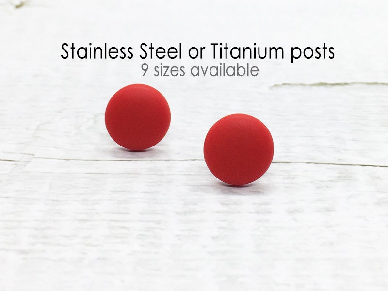 Hot Red Stud Earrings Matte Red Round Earrings Mens Stud - Etsy