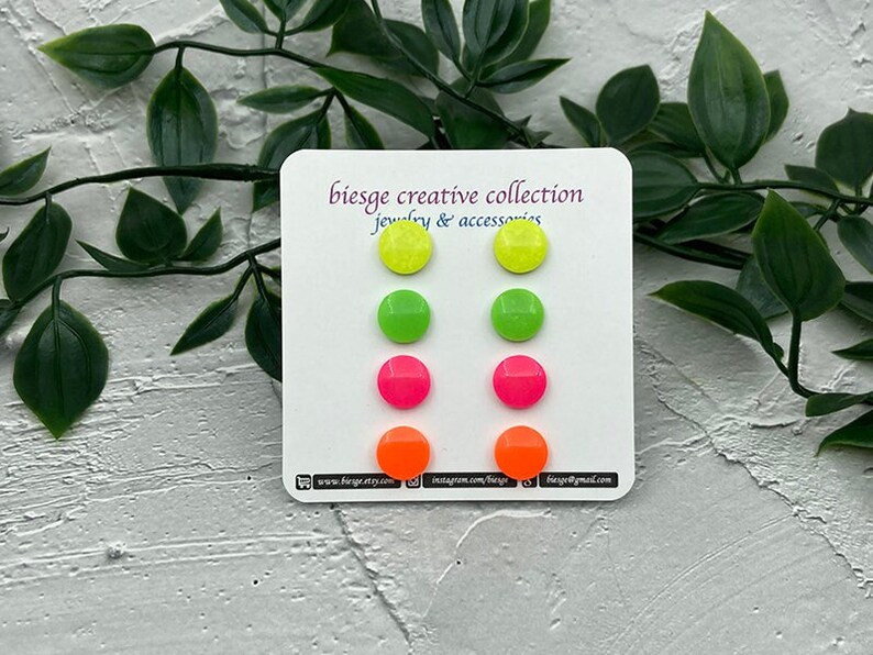 Neon Stud Earrings Titanium Earring Glossy Minimal Girl | Etsy