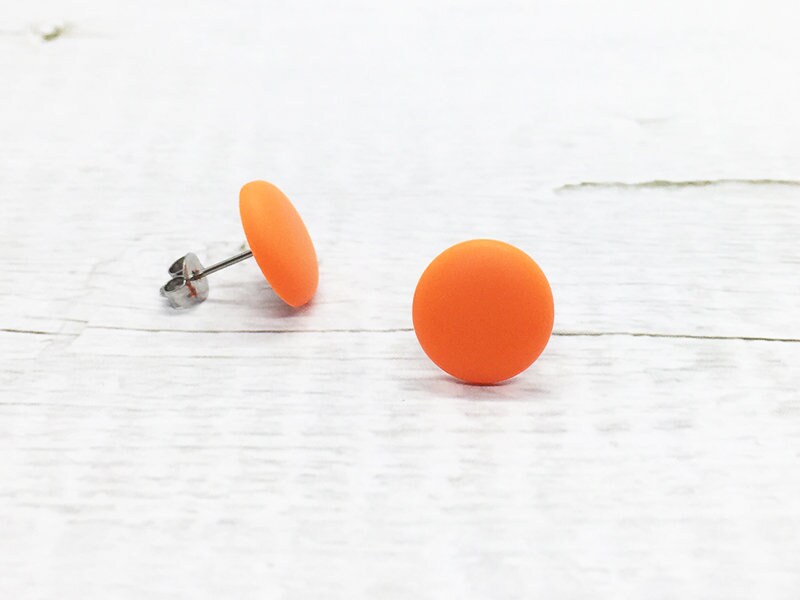 Orange Stud Earrings Matte Round Studs Tiny Small Big - Etsy