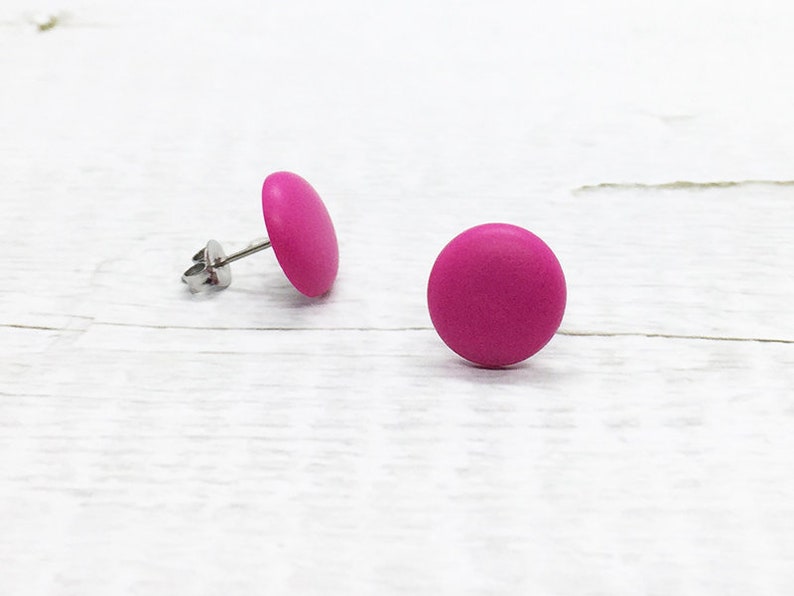 Hot Pink Stud Earrings Dainty Earrings Matte Pink Studs - Etsy