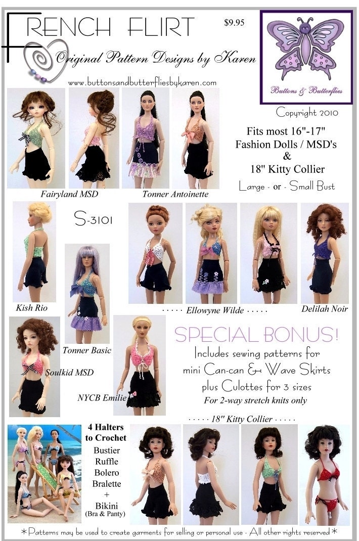 PDF French Flirt Crochet Pattern for 16 Inch Fashion Dolls, Kitty ...