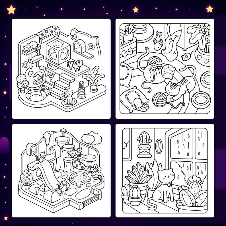 Comfy Cat Life Coloring Book – 43 Pages Cozy Scenes (digital Download ...