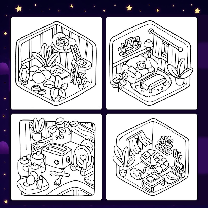 Cozy Corner Coloring Book – 46 Pages, Bold Line Art (digital Download ...