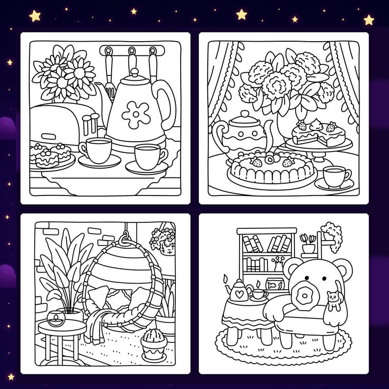 Cozy Corners Coloring Book – 108 Pages, Bold Easy Line Art (digital ...