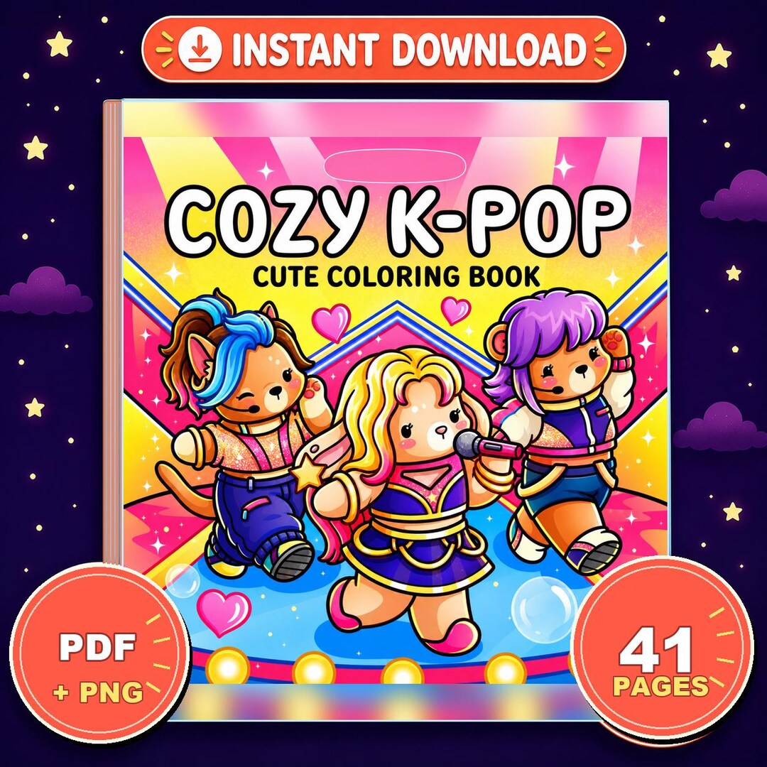 Cozy K-pop Coloring Book – 41 Bold Pages for Kids Adults (digital ...