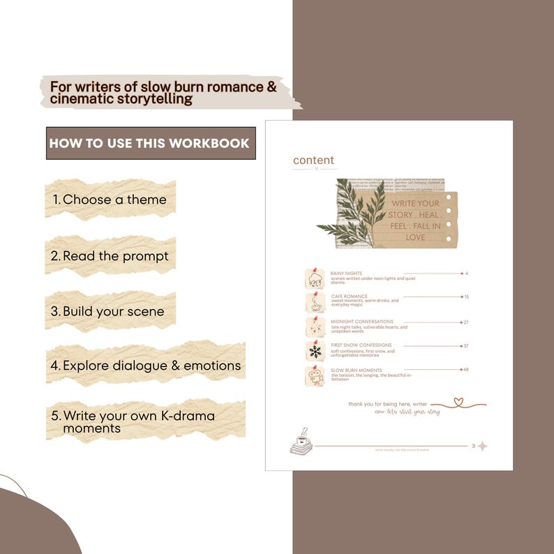 Printable Volume 1 Cozy K-drama Writing Prompt Workbook | 50 Scene ...
