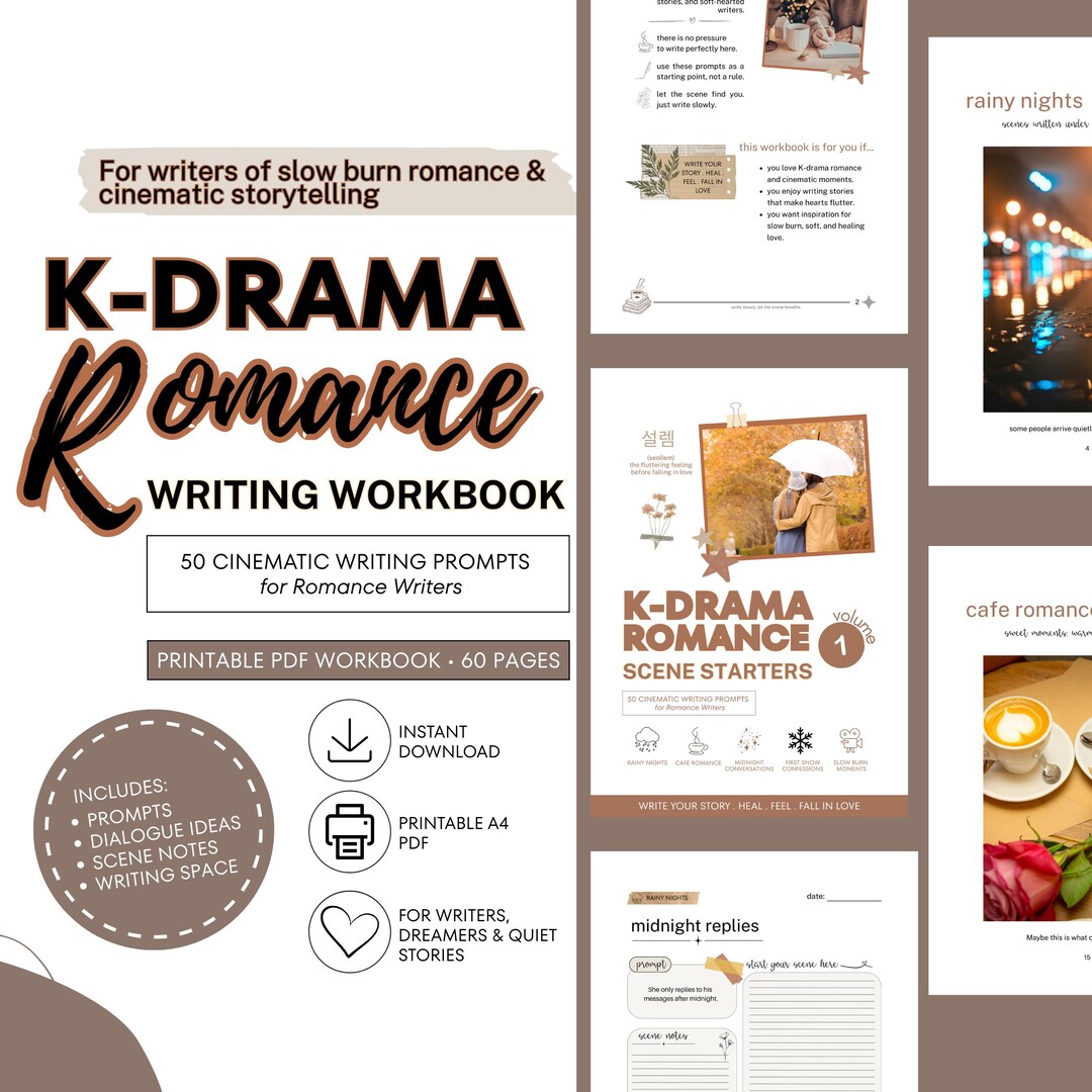 Printable Volume 1 Cozy K-drama Writing Prompt Workbook | 50 Scene ...