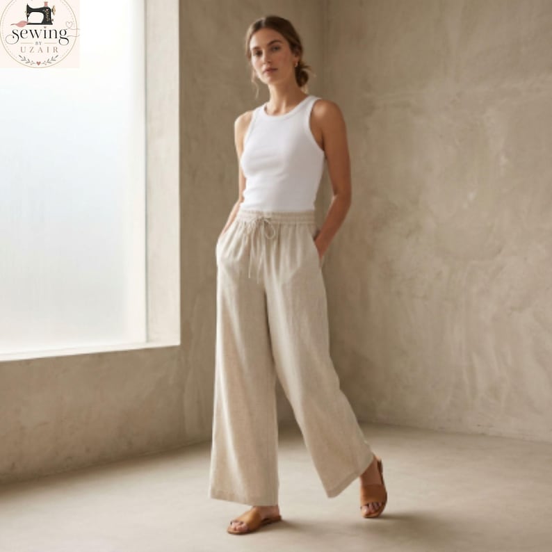 Wide Leg Lounge Pants Sewing Pattern, Relaxed Trousers, Elastic Waist ...