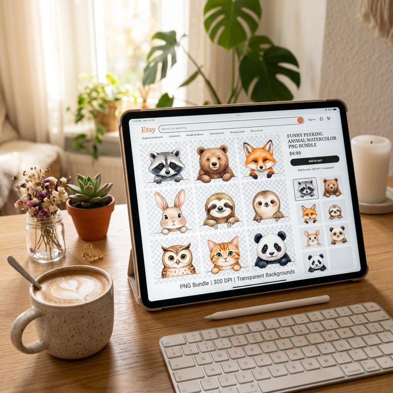Funny Watercolor Animal Clipart Bundle | Peeking Jungle Animals PNG ...