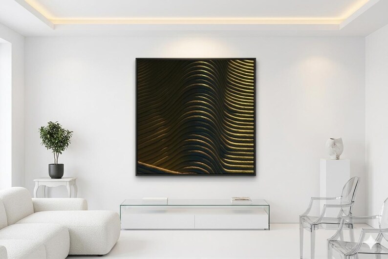 Gold Wavy Texture Abstract Art Print, Modern Luxury Gallery Wall Decor ...