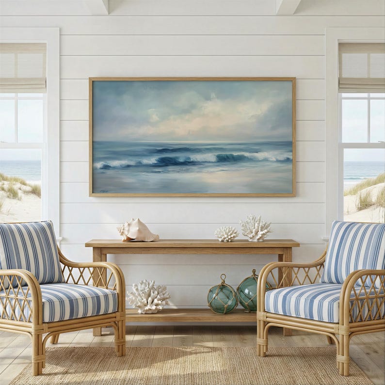 Storm Clearing Ocean Frame TV Art, Moody Coastal Wave Painting ...