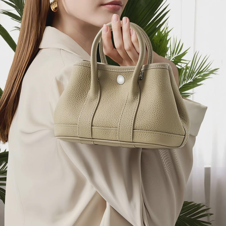 Mini Cowhide Leather Garden Bag | Women Work Top Handle Crossbody Purse ...