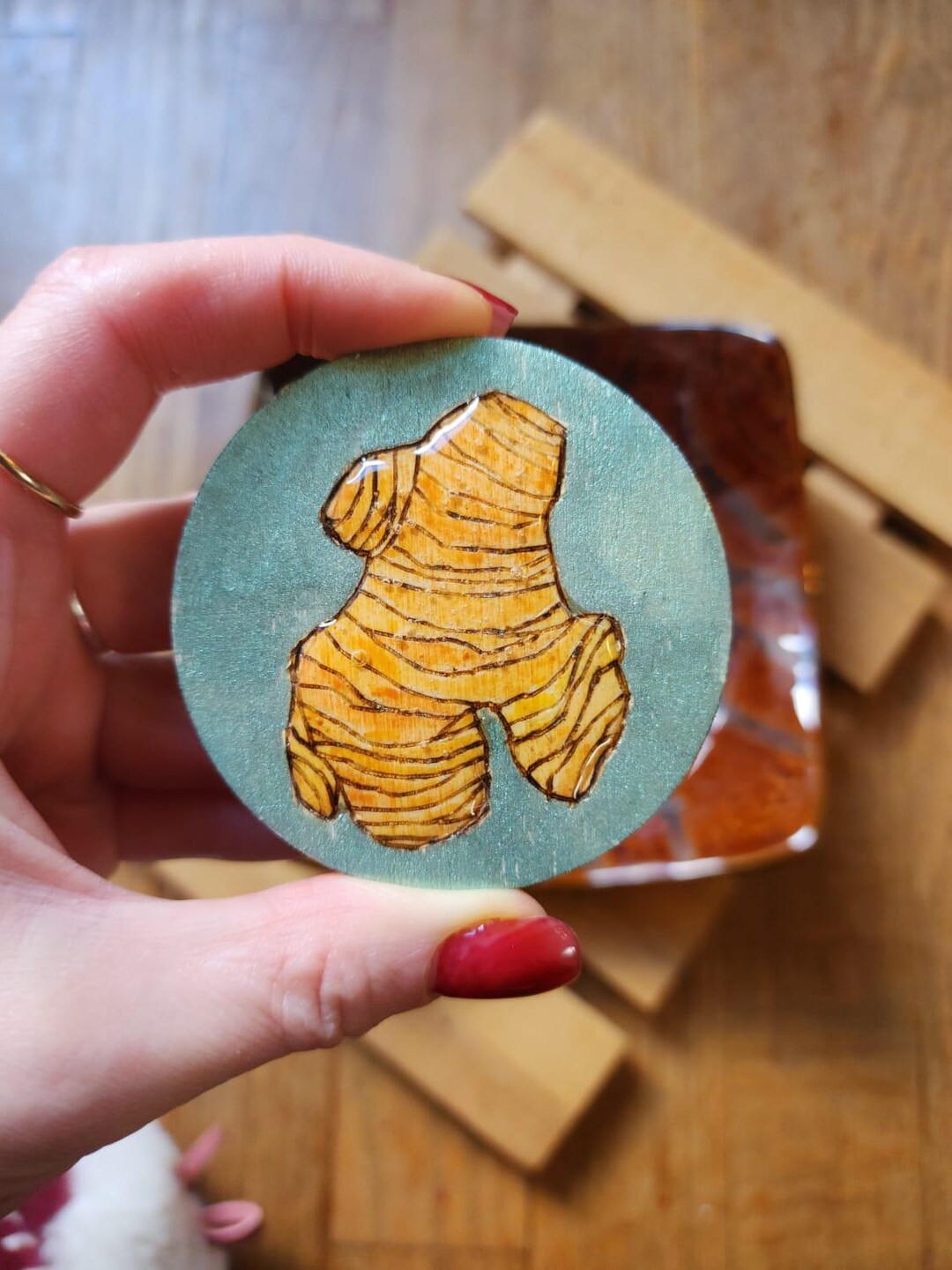 Ginger Magnet - Pyrography Wood Burned Art - Water Color Painted ...