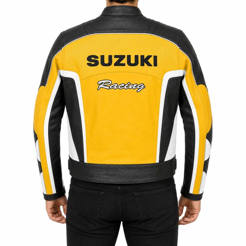 Suzuki Motorcycle Racing Leather Jacket - Genuine Cowhide Yellow ...