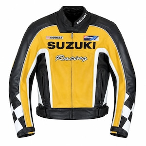 Suzuki Motorcycle Racing Leather Jacket - Genuine Cowhide Yellow ...