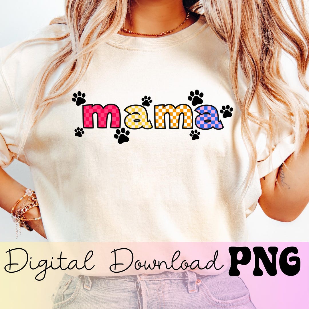 Mama PNG, Preppy Png, Paw Print Png, Sublimation, Pink Checkered Mama ...
