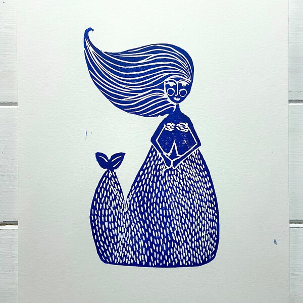 Mermaid Linocut - Etsy