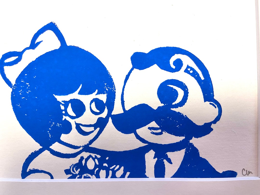 Original 8x10matted Cobalt Blue Natty Boh Utz Linocut Art - Etsy