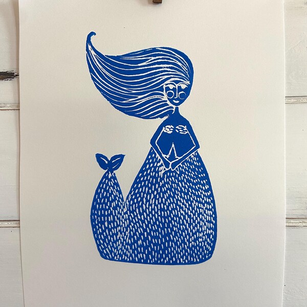 Mermaid Linocut - Etsy