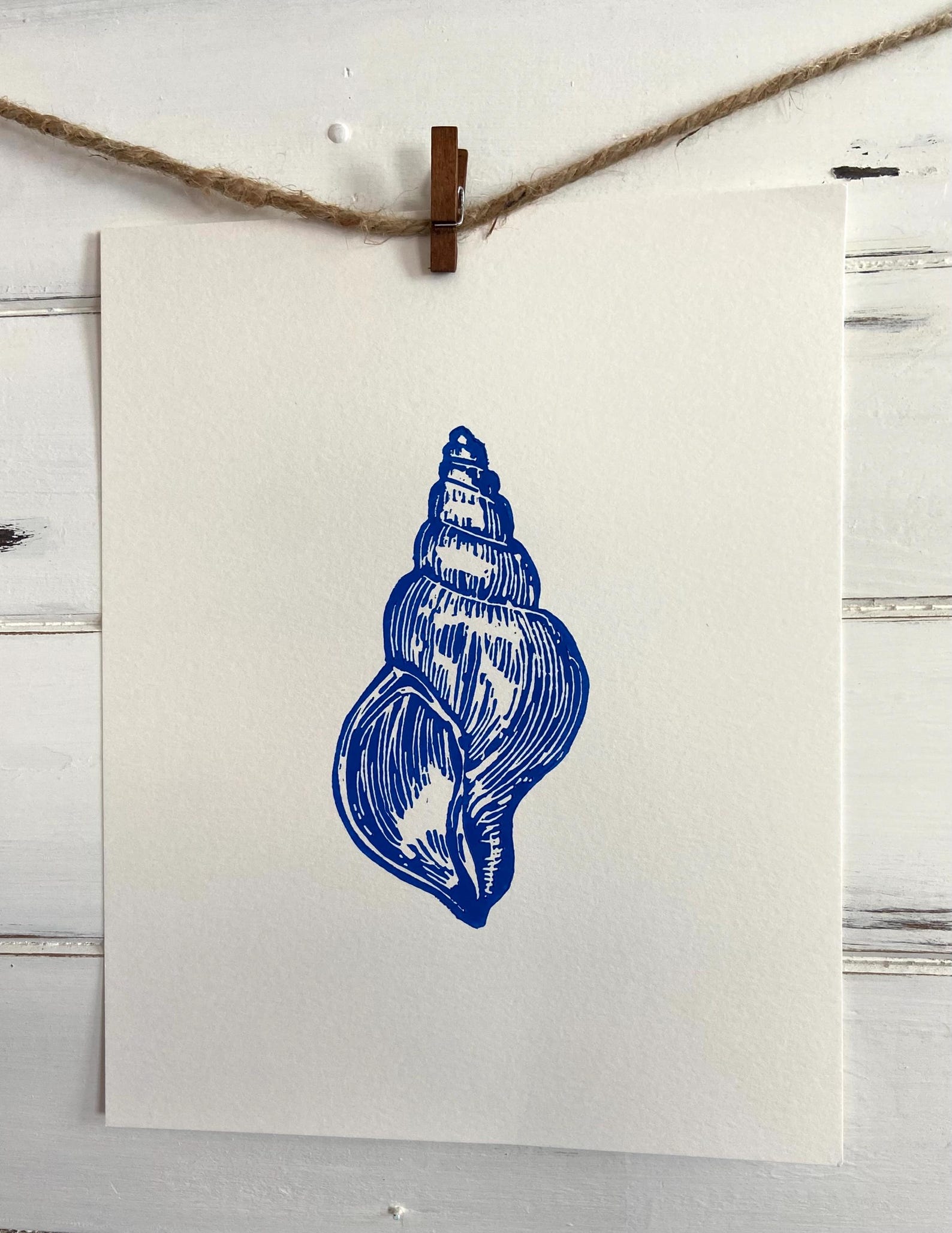Original Blue Seashell Linocut Art - Etsy