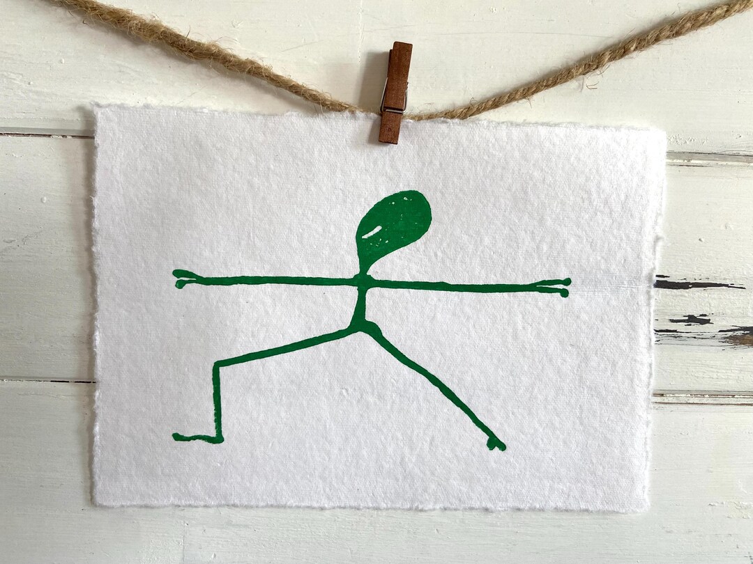 Original Green Alien Doing Yoga Warrior 2 Pose Linocut Art - Etsy
